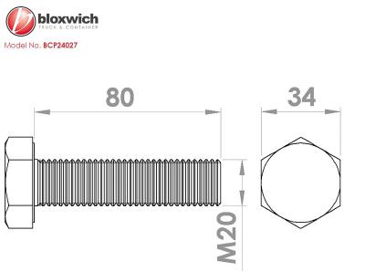 BCP24027 Mild Steel Set Screw M20 x 80